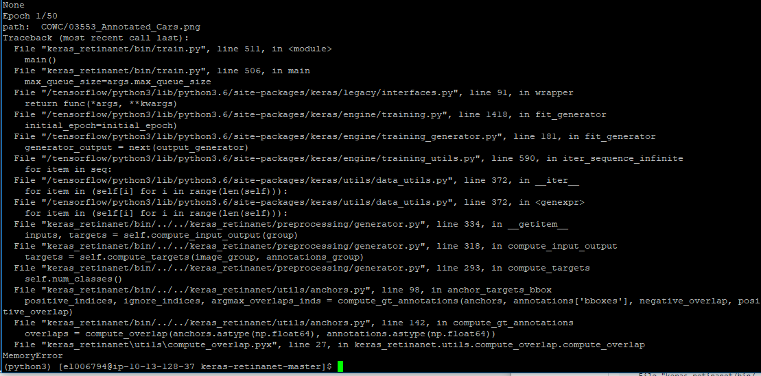 Memory Error Using Cowc Dataset · Issue 984 · Fizyrkeras Retinanet · Github