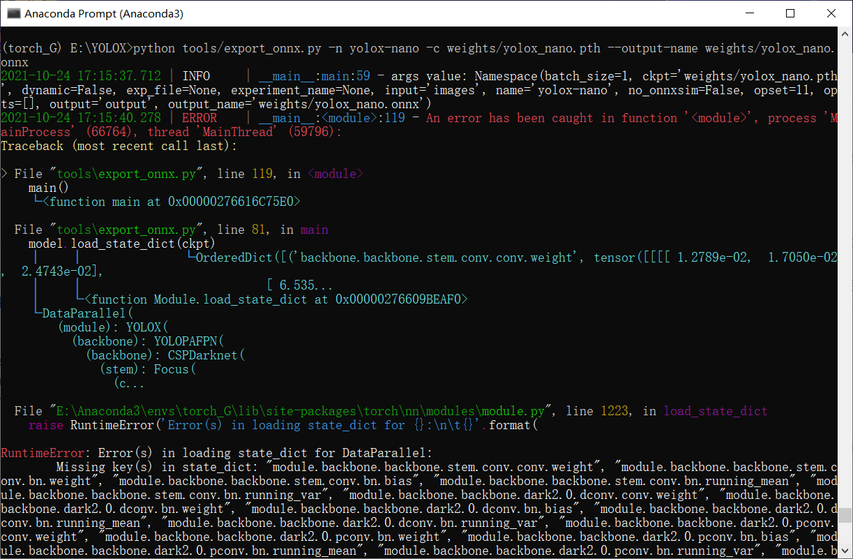 yolox_nano.pth transforms yolox_nano.onnx file reporting an error ：Missing key(s) & Unexpected ...
