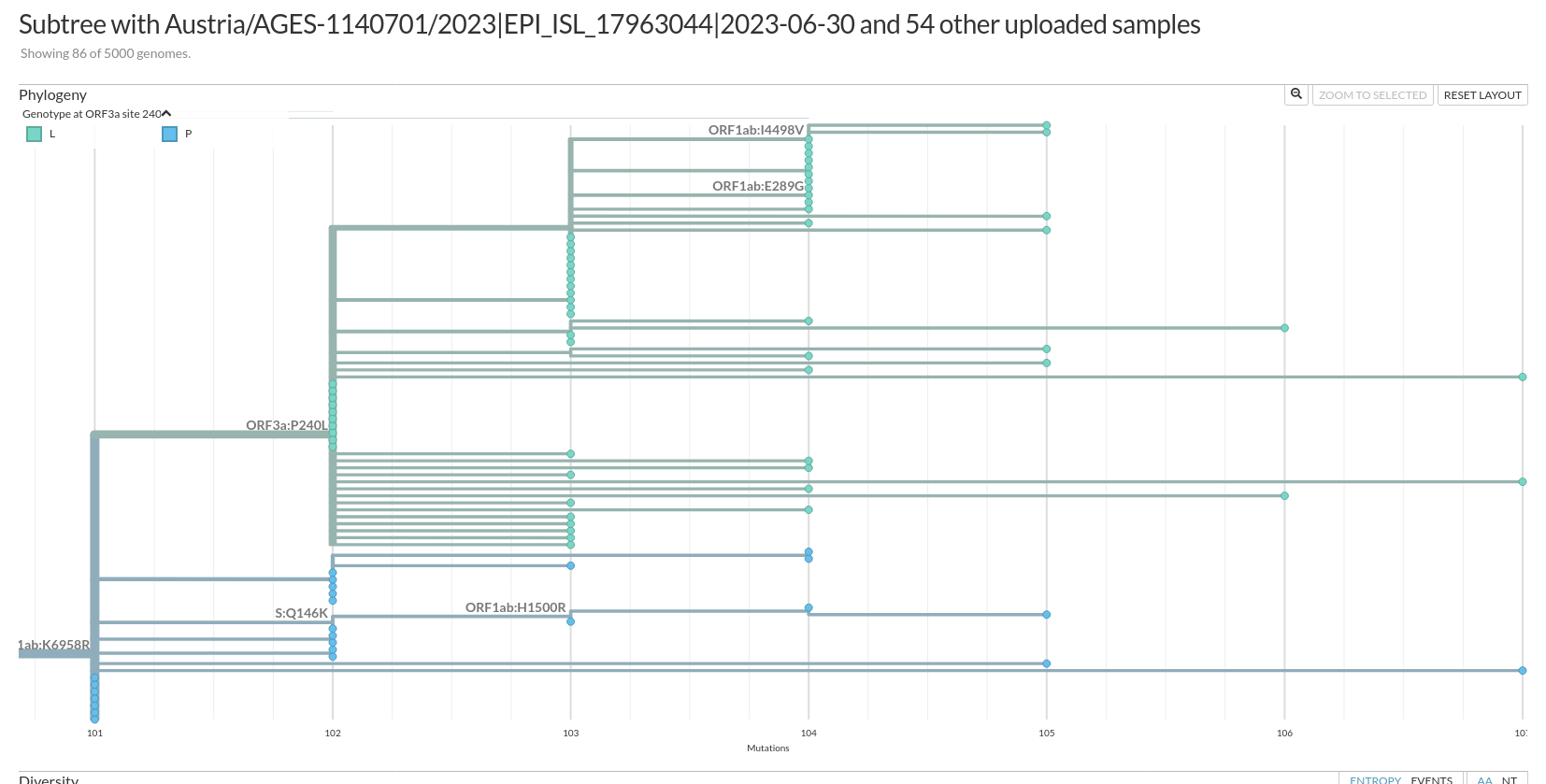 EG.5.1 sublineage with ORF1b:K2557R and ORF3a:P240L first detected in Guangdong, China (56 ...