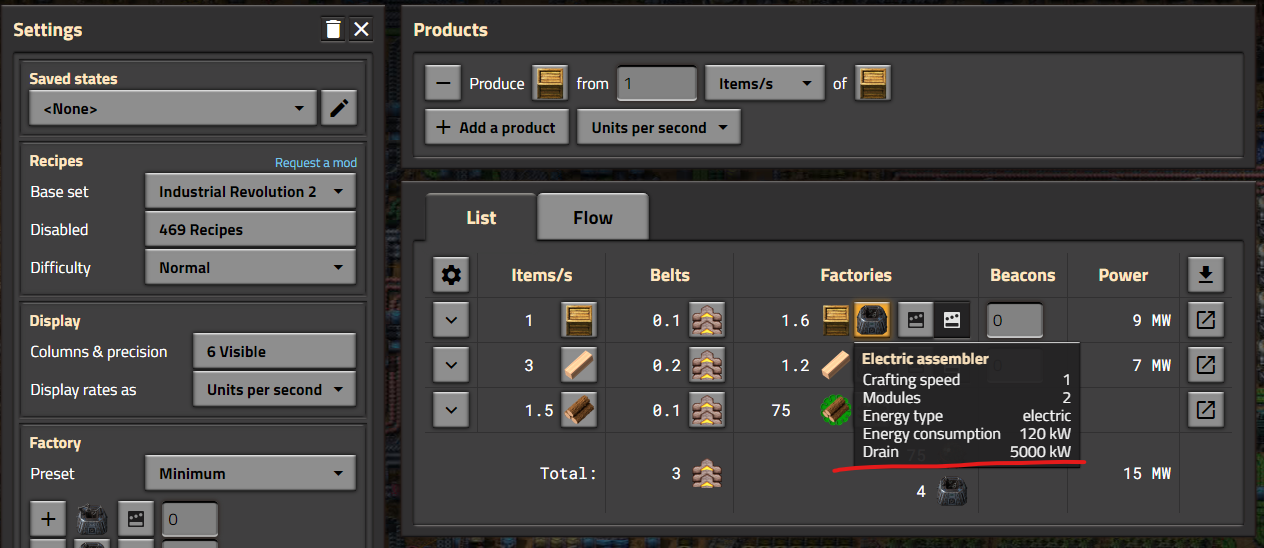 Wrong power drain for Industrial Revolution 2 · Issue #516 · factoriolab/factoriolab · GitHub