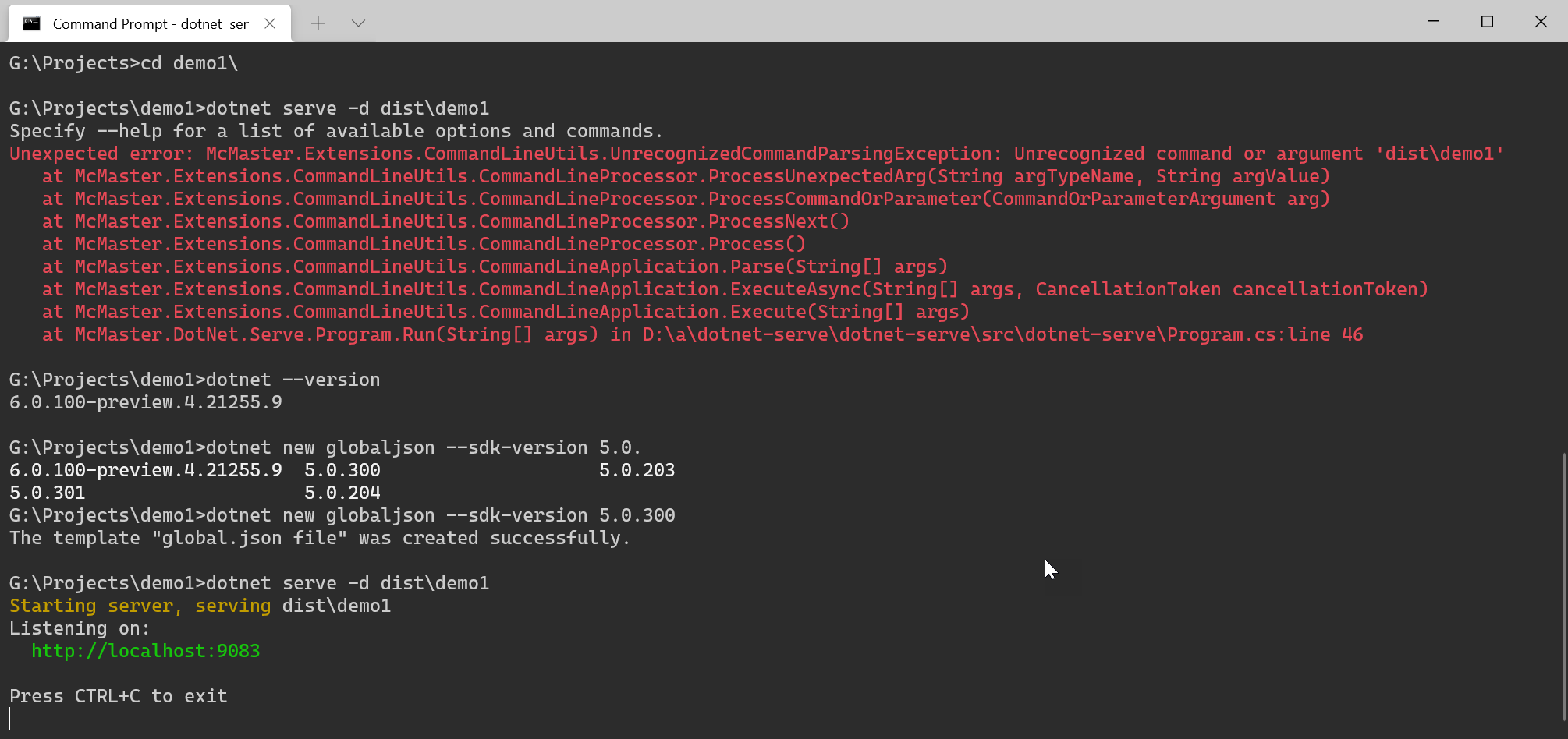dotnet serve -d dist\demo1 not working in .NET 6 · Issue #89 · natemcmaster/dotnet-serve · GitHub