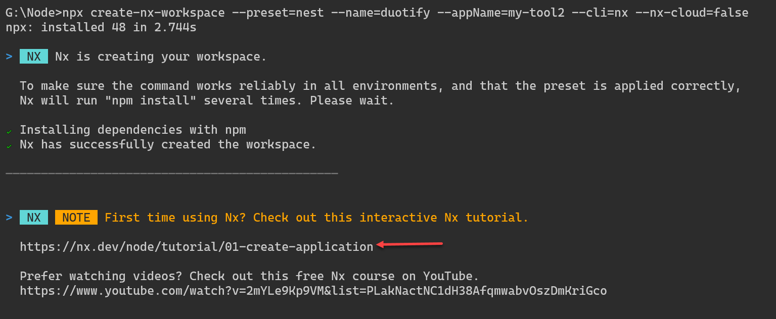 npx create-nx-workspace show wrong tutorial link on the screen · Issue #6412 · nrwl/nx · GitHub