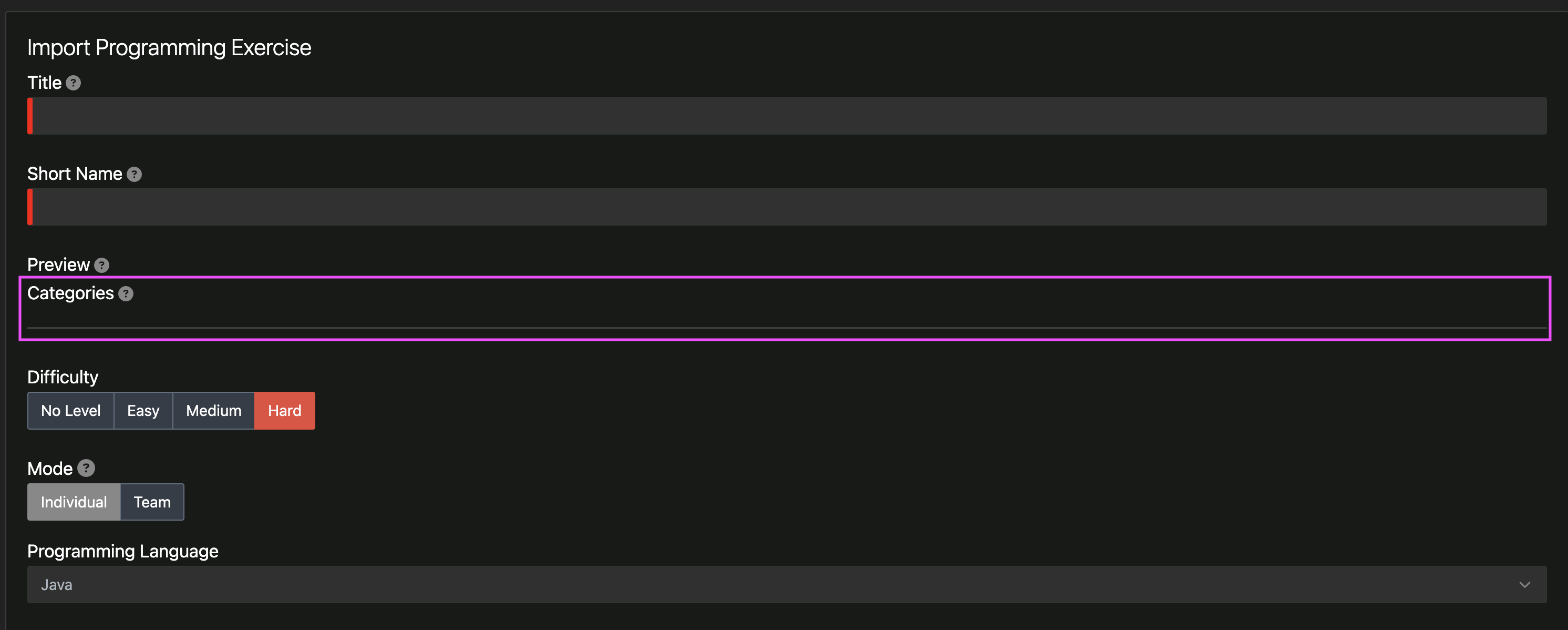 `Programming exercises`: It is not possible to edit the category importing an exercise · Issue ...