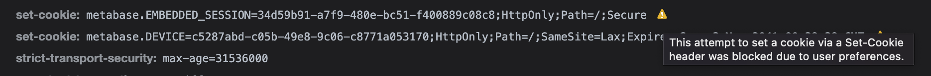 Embeddedsession Cookie Does Not Have Samesitenone Specified · Issue 18822 · Metabasemetabase 