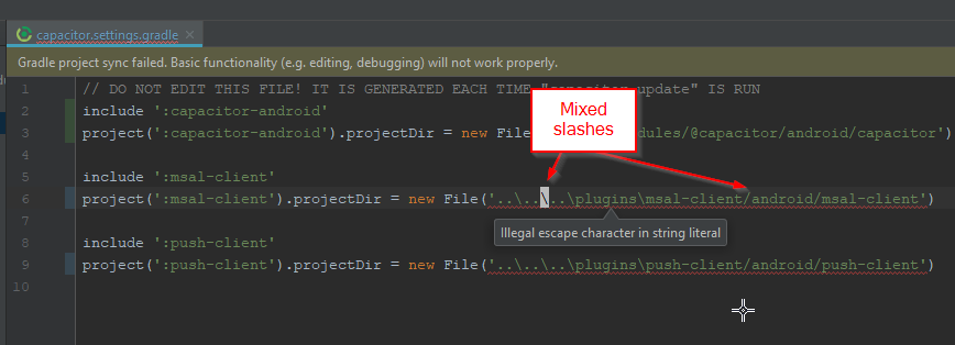 sync android produces invalid paths for system links in gradle file on ...