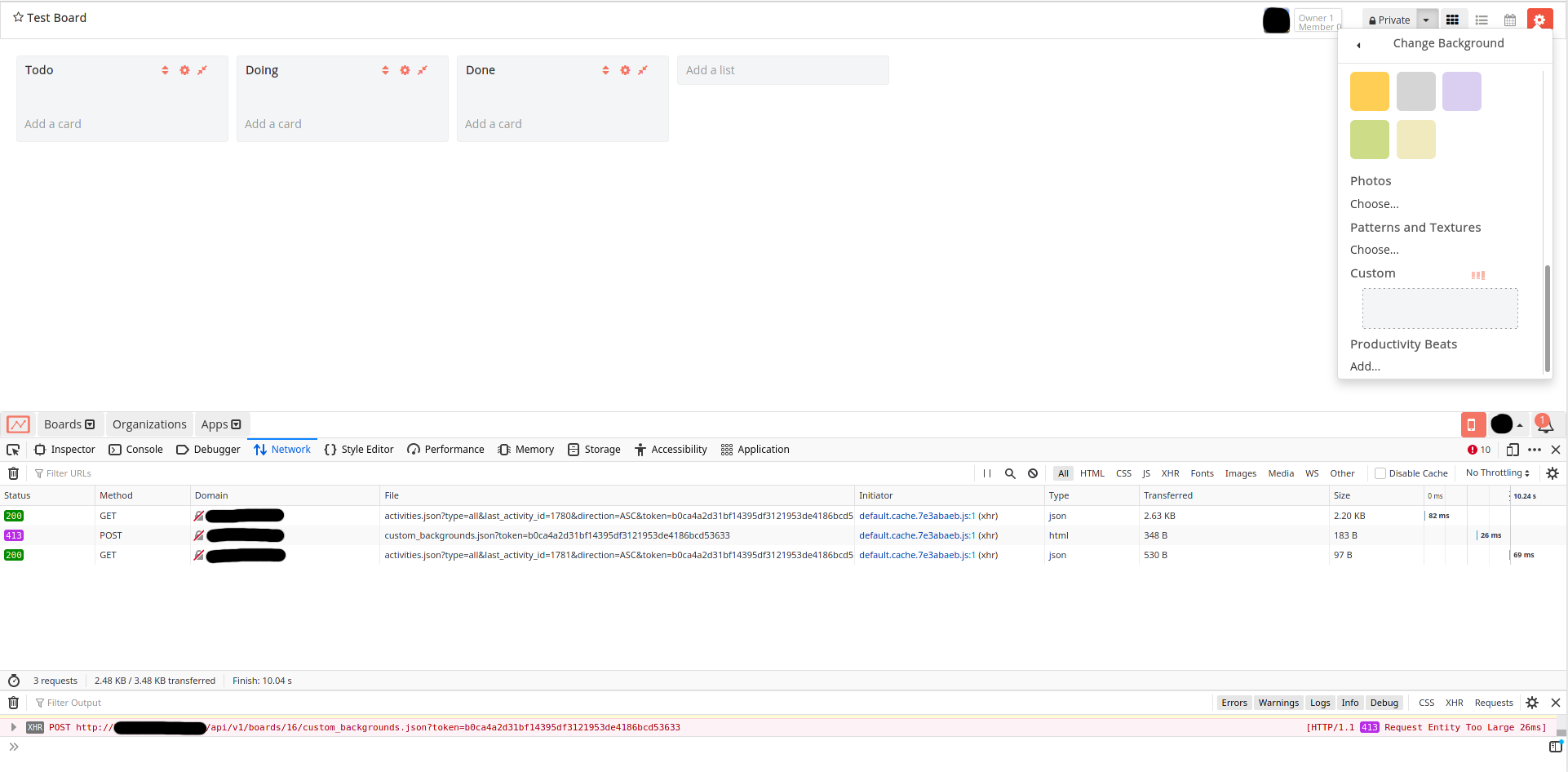 When uploading a background image, if it is too big there should be an error message in the app ...