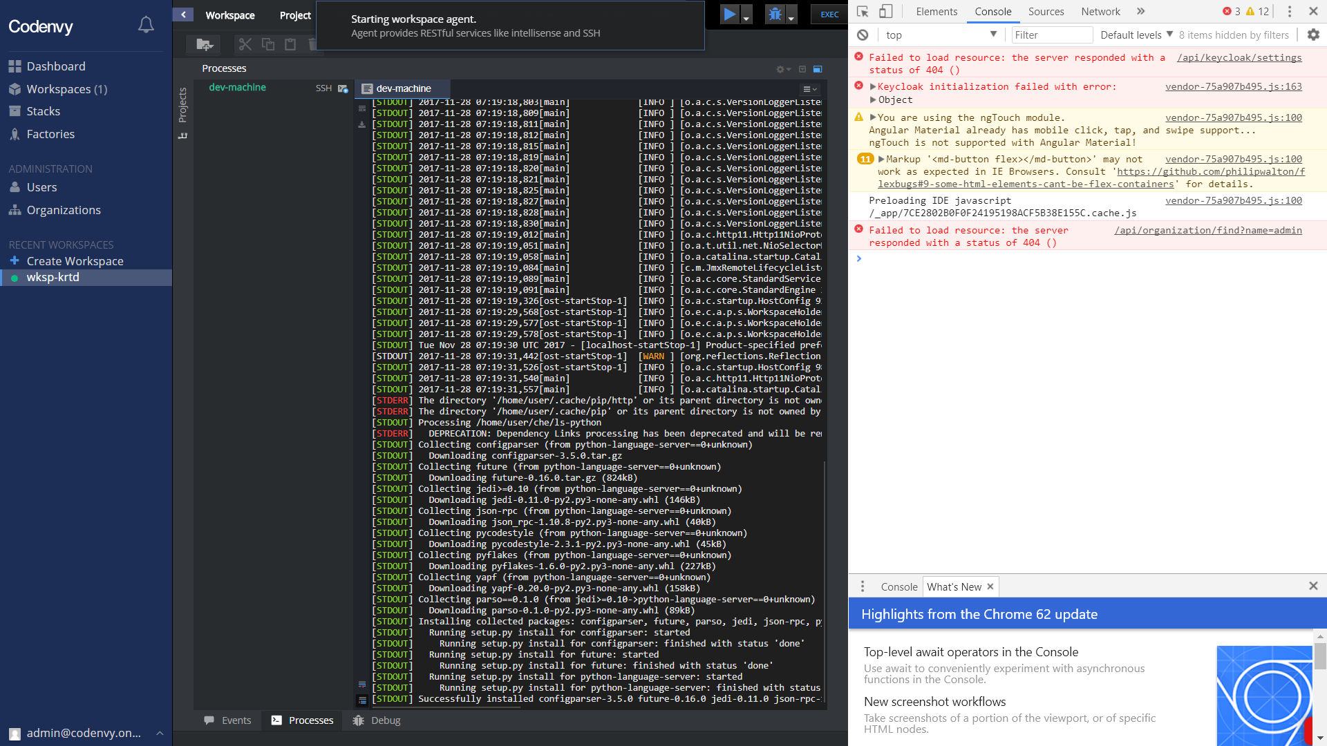 Codenvy "Unable to initialize IDE" and "Workspace agent is no longer responding." · Issue #2552 ...