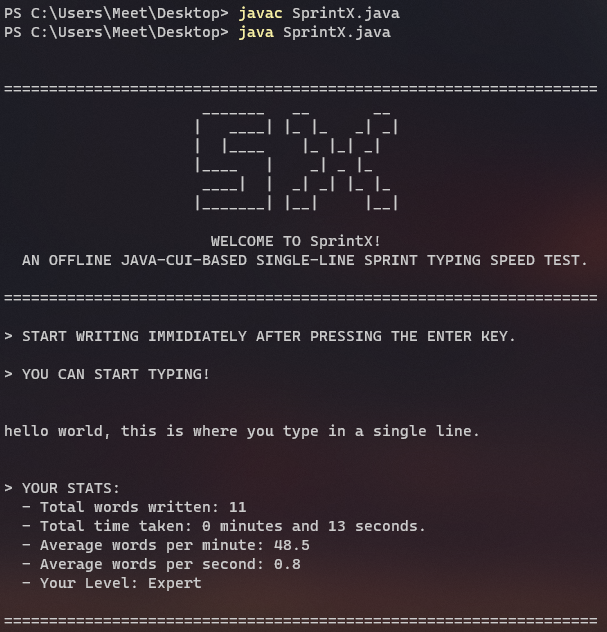 GitHub - ForLoopCodes/java-SprintX-typingSpeedTest: A CUI-based ...
