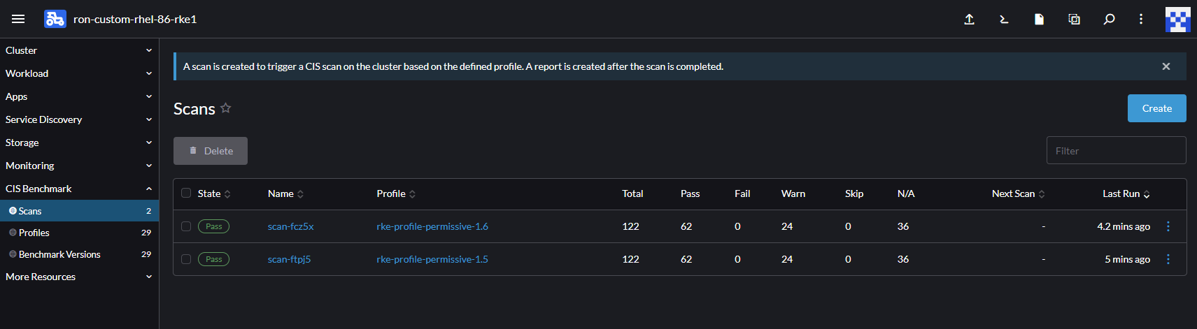 CIS benchmark scan 1.6 permissive has failures on downstream RHEL 8.6 RKE 1 cluster · Issue ...