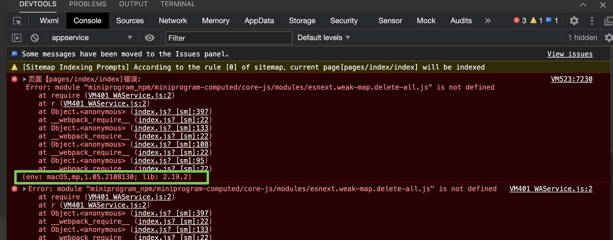 Error: module "miniprogram_npm/miniprogram-computed/core-js/modules/esnext.weak-map.delete-all ...