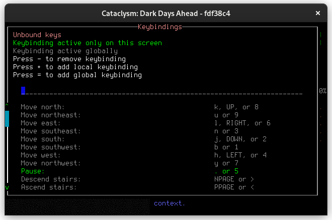 Keybindings Menu UI Audit CleverRaven Cataclysm DDA