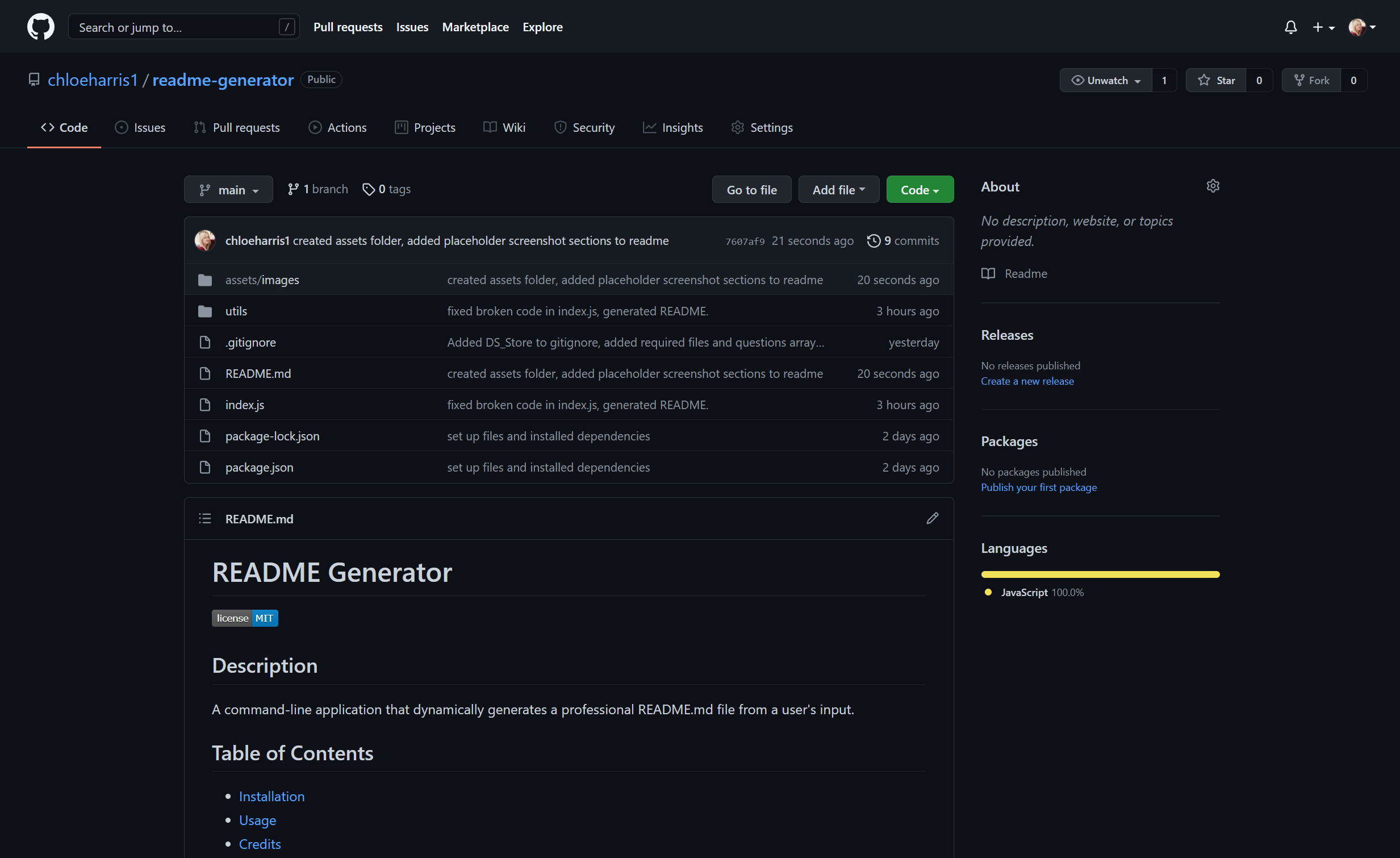 GitHub - chloeharris1/readme-generator: Command-Line README Generator app