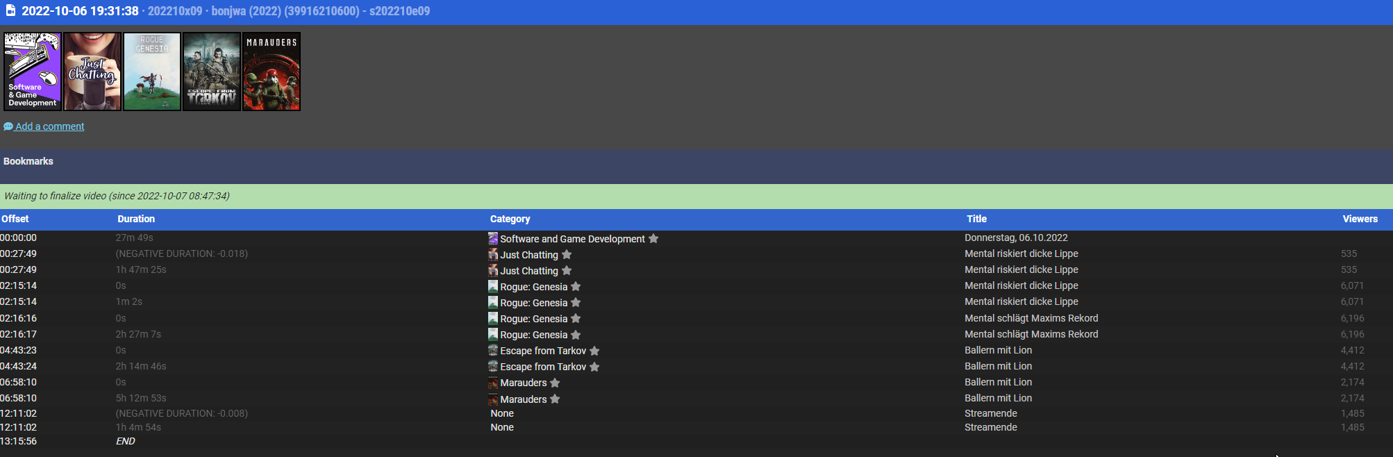 [BUG] vod not getting finished after stream end · Issue #321 · MrBrax/LiveStreamDVR · GitHub
