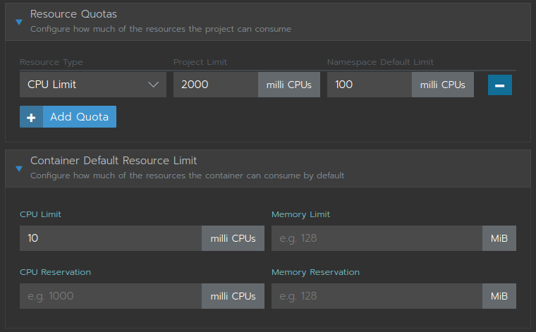 container default resource limit from the project level is not propagated to existing namespaces ...
