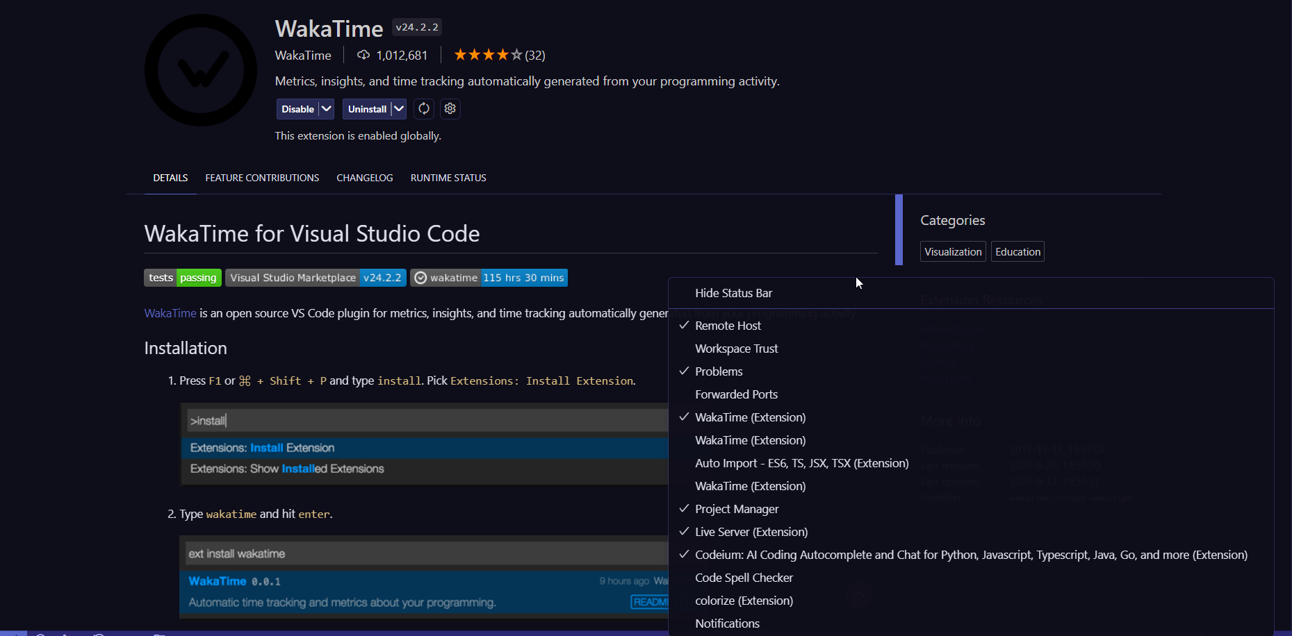 multiple option in status bar · Issue #364 · wakatime/vscode-wakatime · GitHub