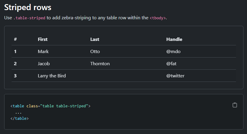 Please adjust default table-striped color when dark mode is active ...