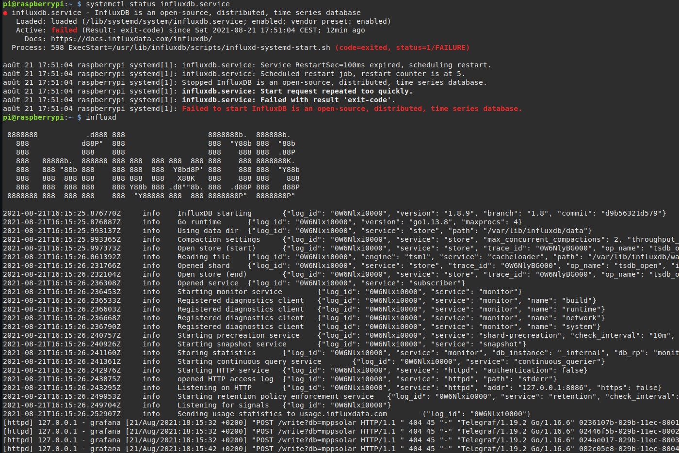 MQTT_Influx_Grafana > InfluxDB Error: Bad Gateway · Issue #142 · jblance/mpp-solar · GitHub