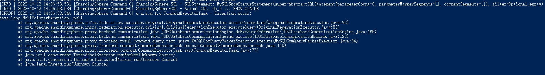 NPE occurred when execute `SHOW STATUS` in Proxy. · Issue #21521 · apache/shardingsphere · GitHub
