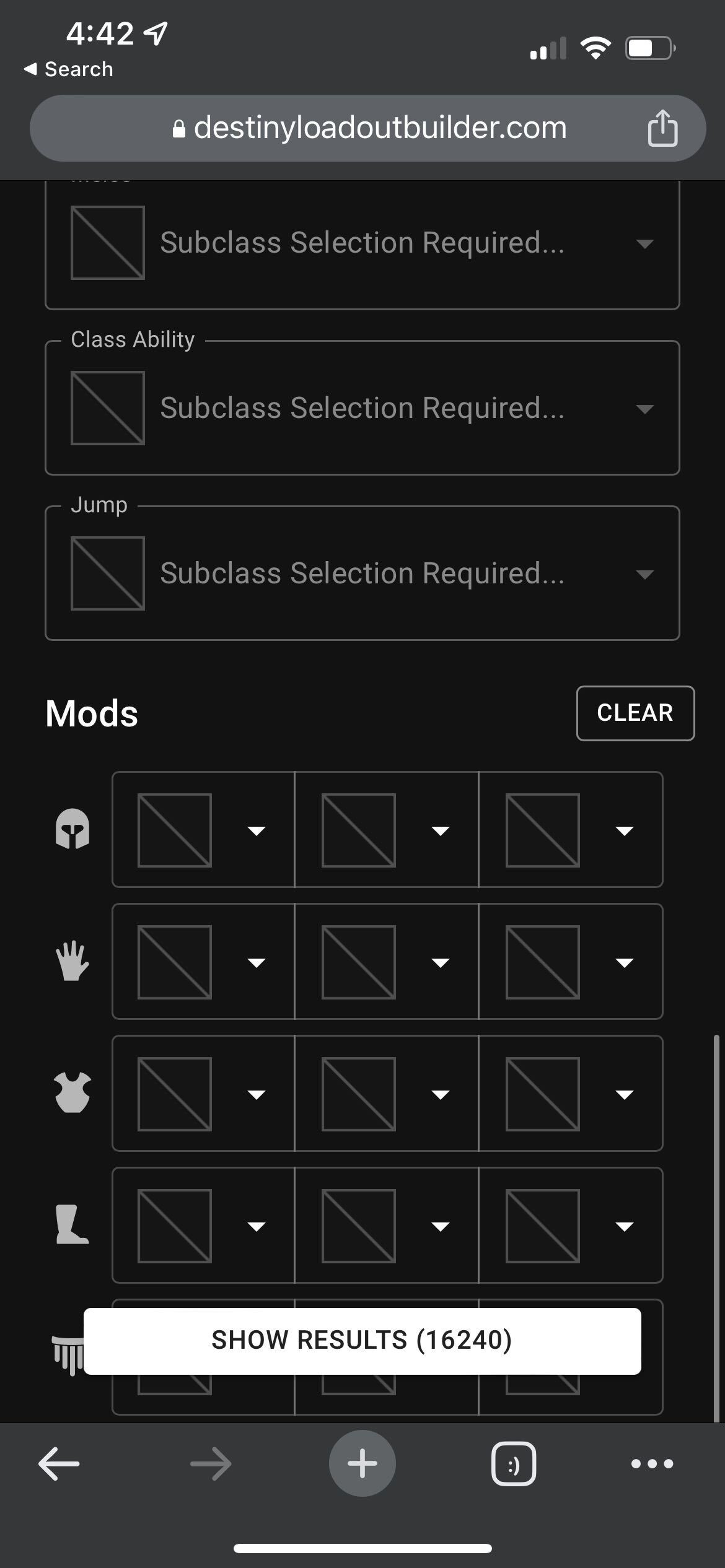 Mobile Show Results Button Overlaps Class Item Mod Selectors · Issue