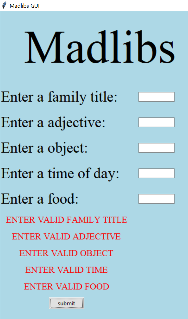 GitHub - phattymcfee/MadLibs-GUI-Game: The program will create a visual representation of the ...
