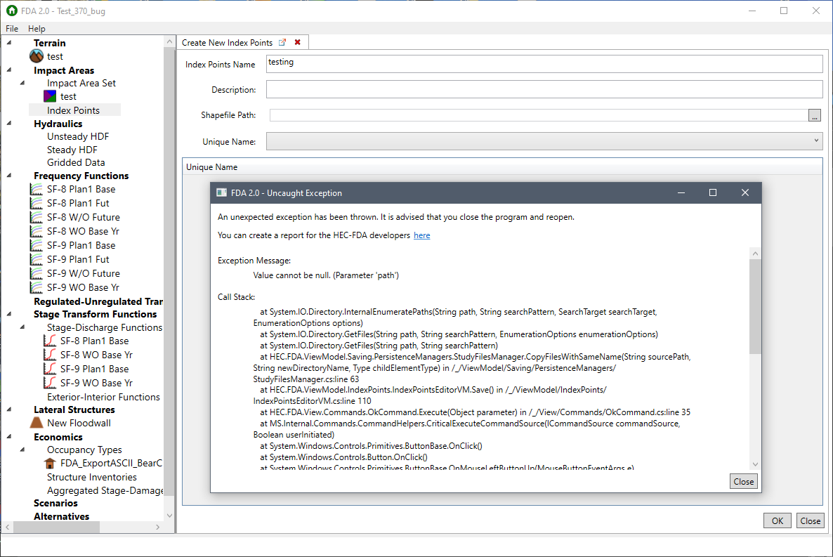 Uncaught Exception in Create New Index Points · Issue #609 · HydrologicEngineeringCenter/HEC-FDA ...