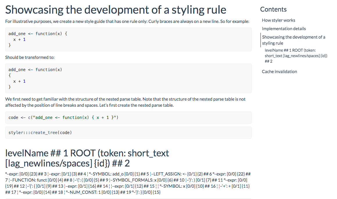 vignette "Customizing styler": mangled text in "Showcasing the development of a styling rule ...