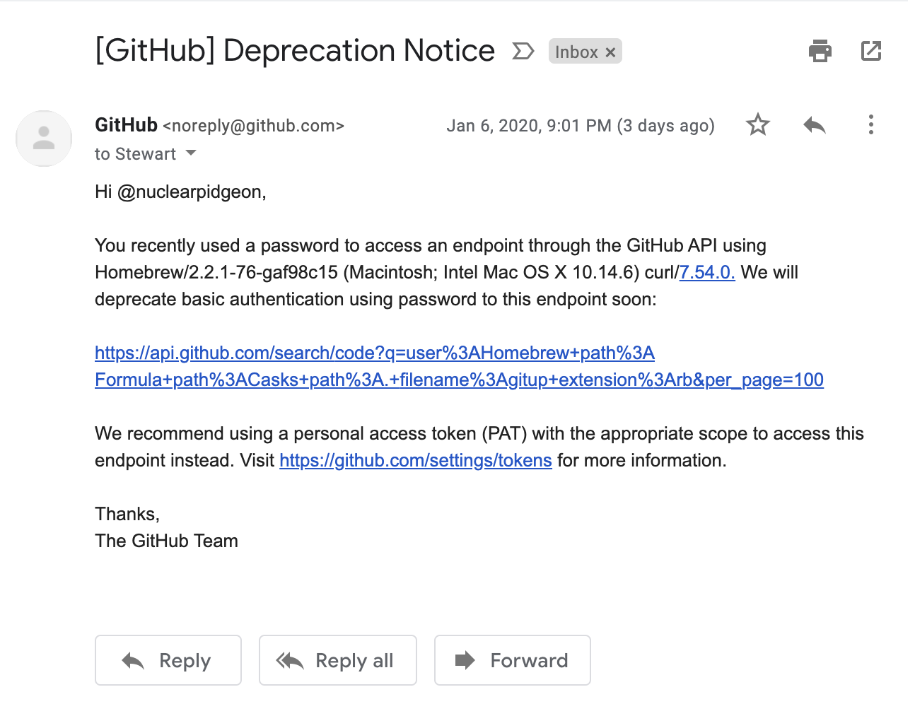 Homebrew GitHub API Access Should Not Use Password Authentication · Issue #6862 · Homebrew/brew ...
