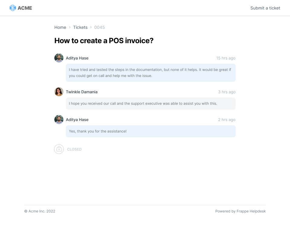 Show 'closed' message for customer ticket view · Issue #396 · frappe ...