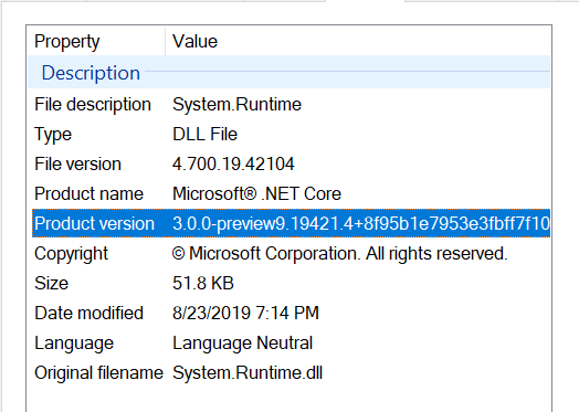 Environment.Version, RuntimeInformation.FrameworkDescription and file informational version now ...