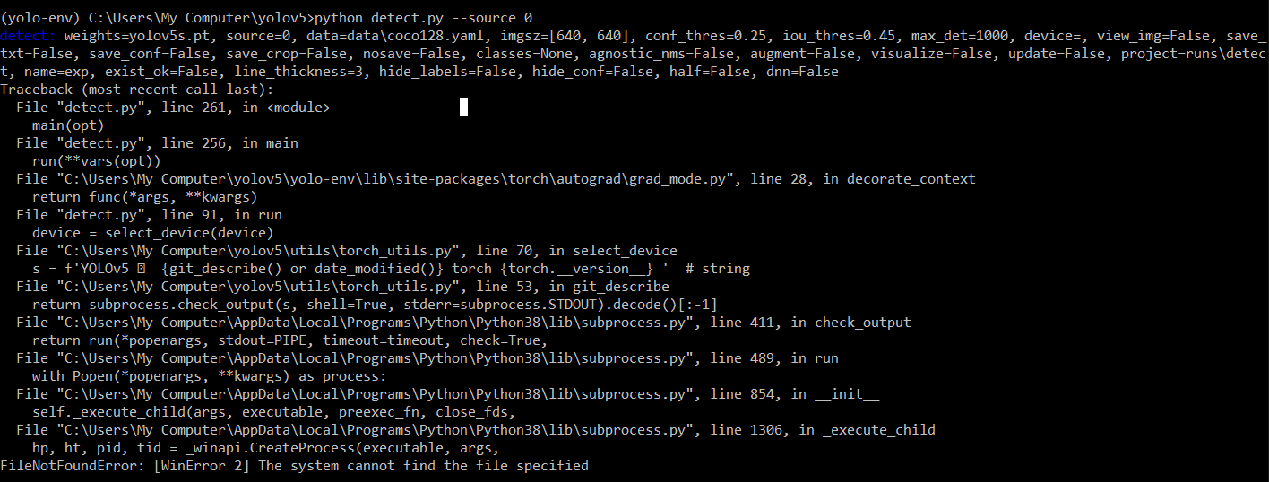 WinError 2 The system cannot find the file specified · Issue #6884 · ultralytics/yolov5 · GitHub