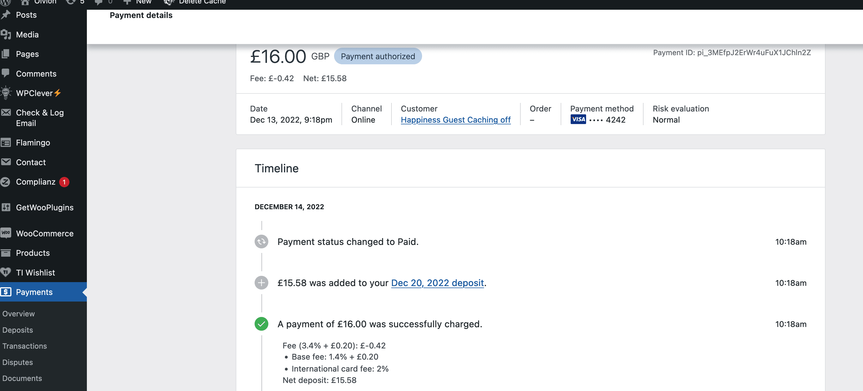 Payment initially succeeds in Stripe, then fails with "The parameter ...