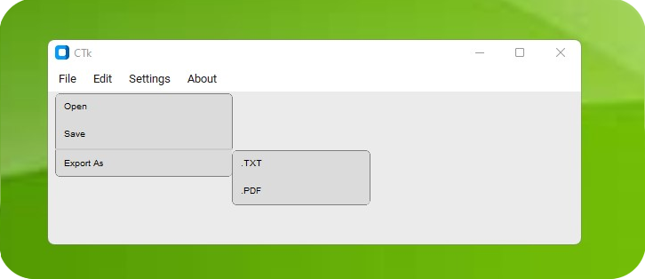 Request: Menu bar · Issue #220 · TomSchimansky/CustomTkinter · GitHub