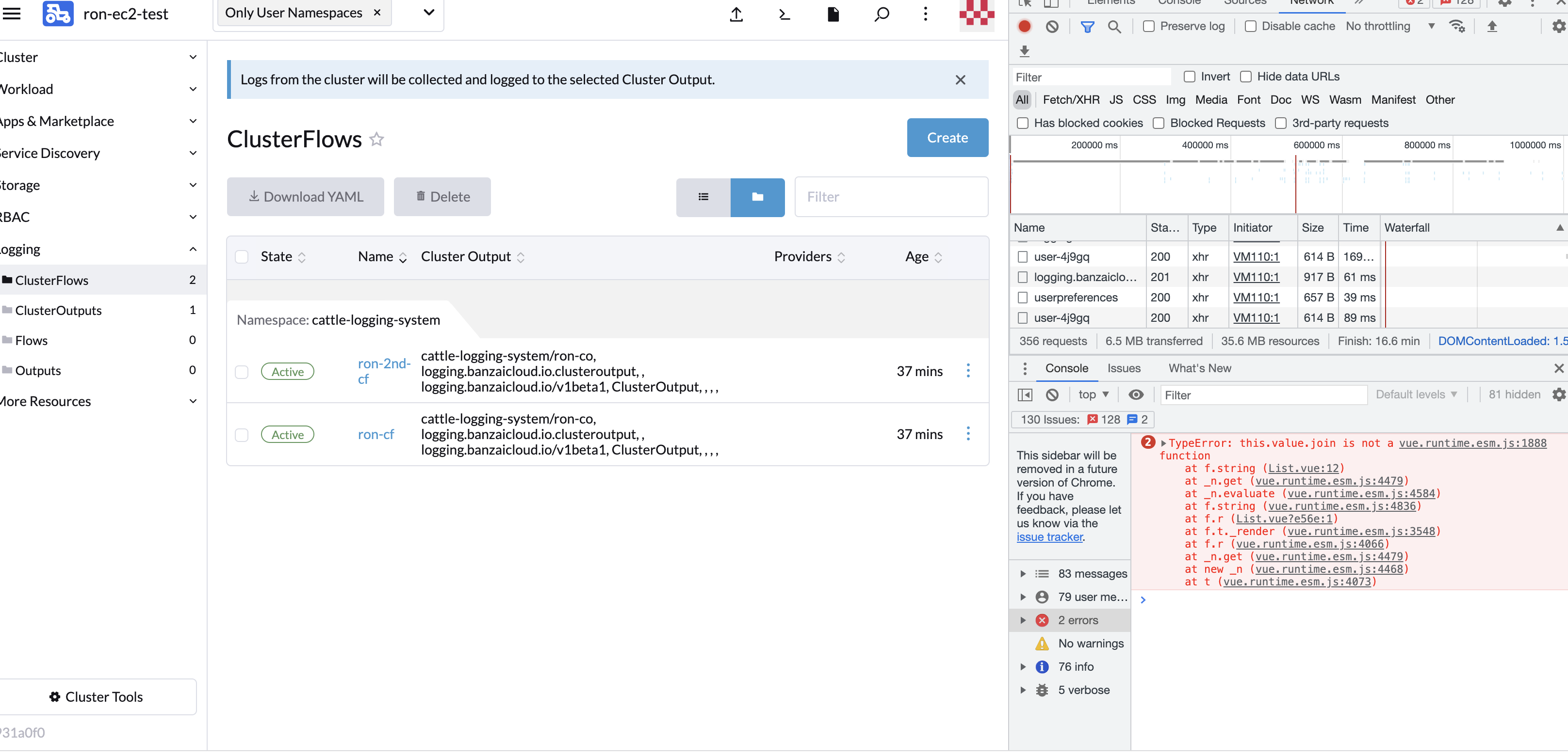 When creating new cluster flow, getting an error: TypeError: this.value.join is not a function ...