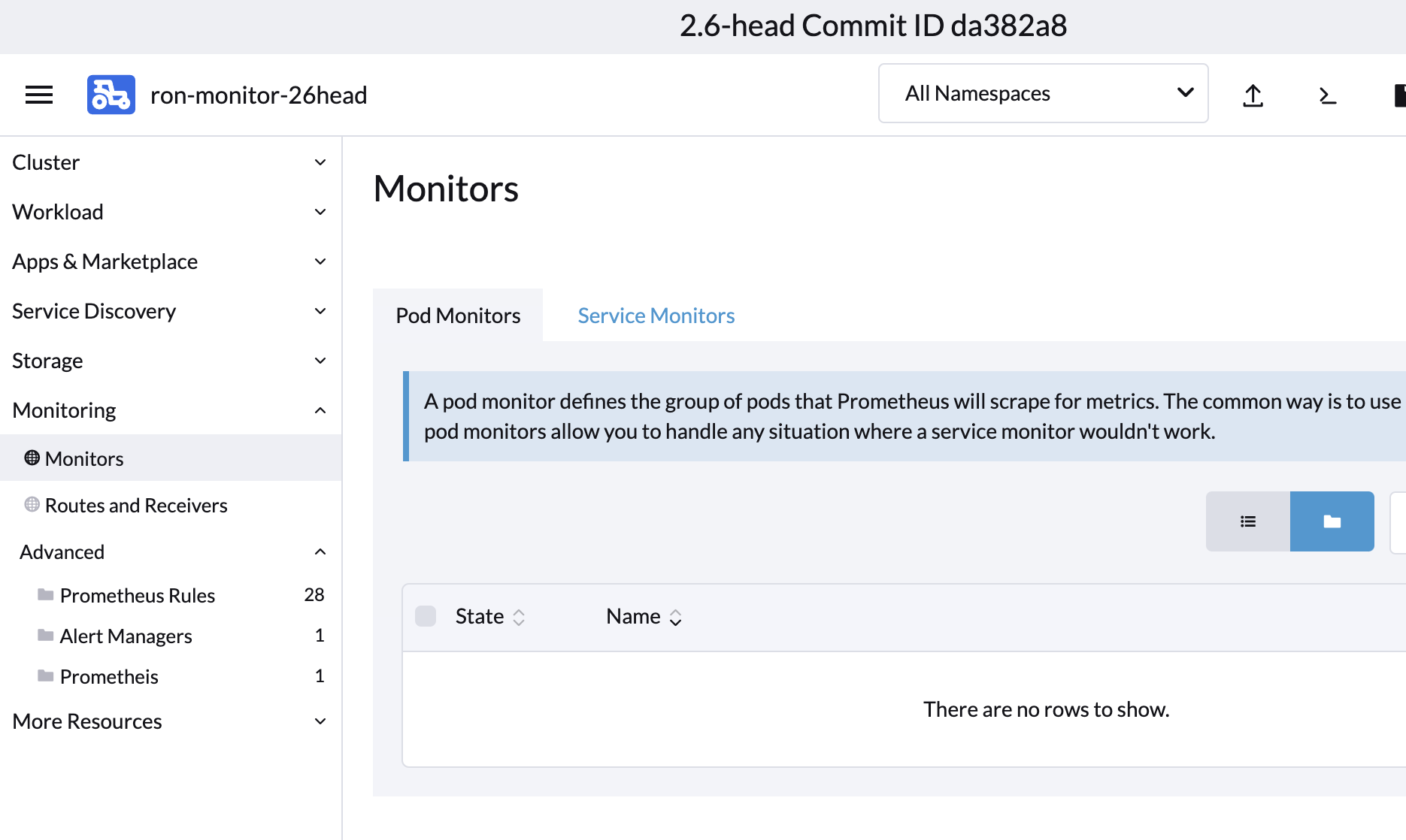 Monitoring in UI does not show menu items when cattle-monitoring-system selected in namespace ...