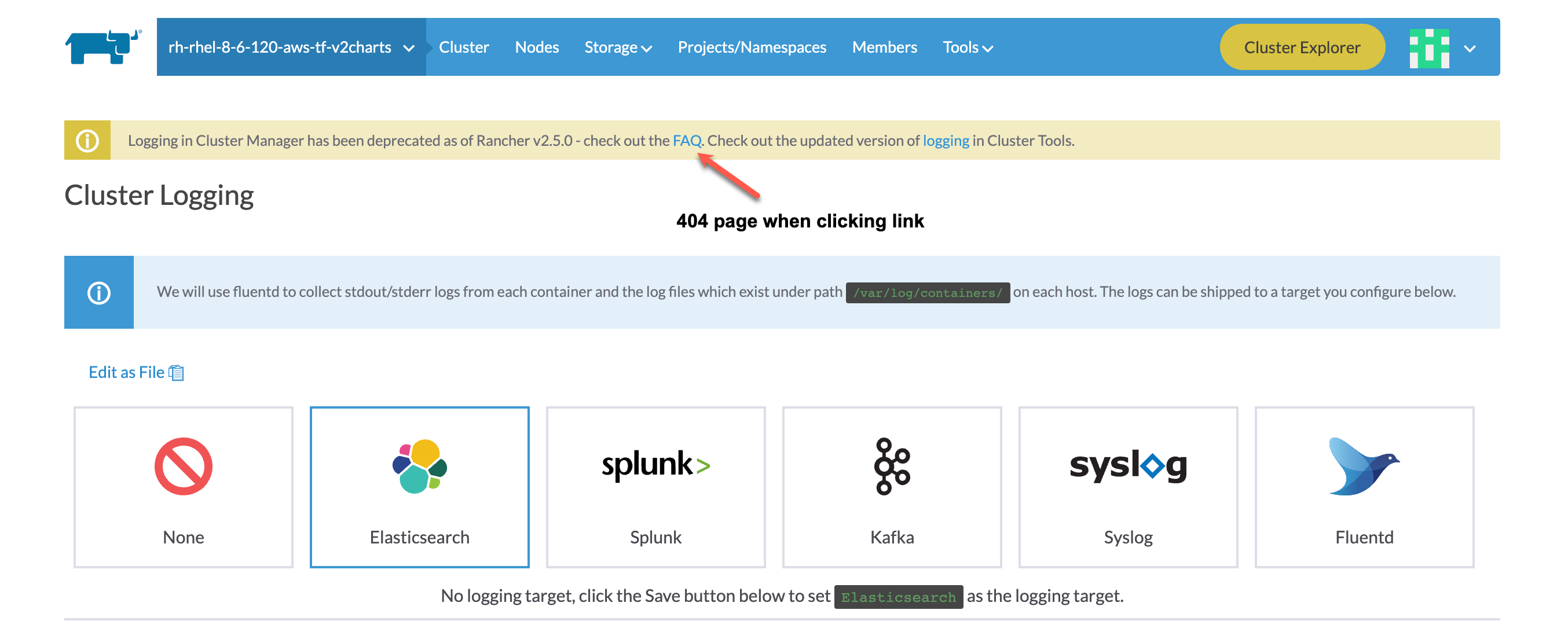 logging v1 FAQ link leads to 404 page · Issue #7004 · rancher/dashboard · GitHub