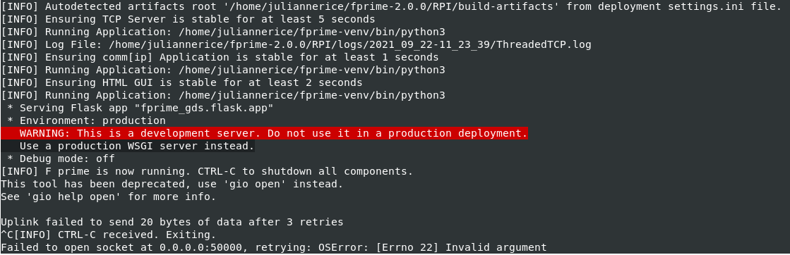 RPI Tutorial: Failed to uplink and open socket · Issue #1060 · nasa/fprime · GitHub