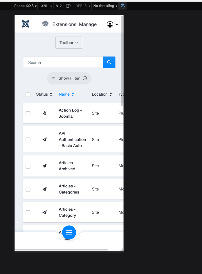 Mobile layout horizontal scroll for managing extensions · Issue #96 · joomla-projects/j4adminui ...