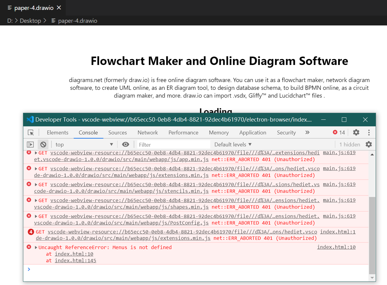 Opening A Drawio File Gets Stuck And Reopening Doesnt Fix It · Issue 141 · Hedietvscode