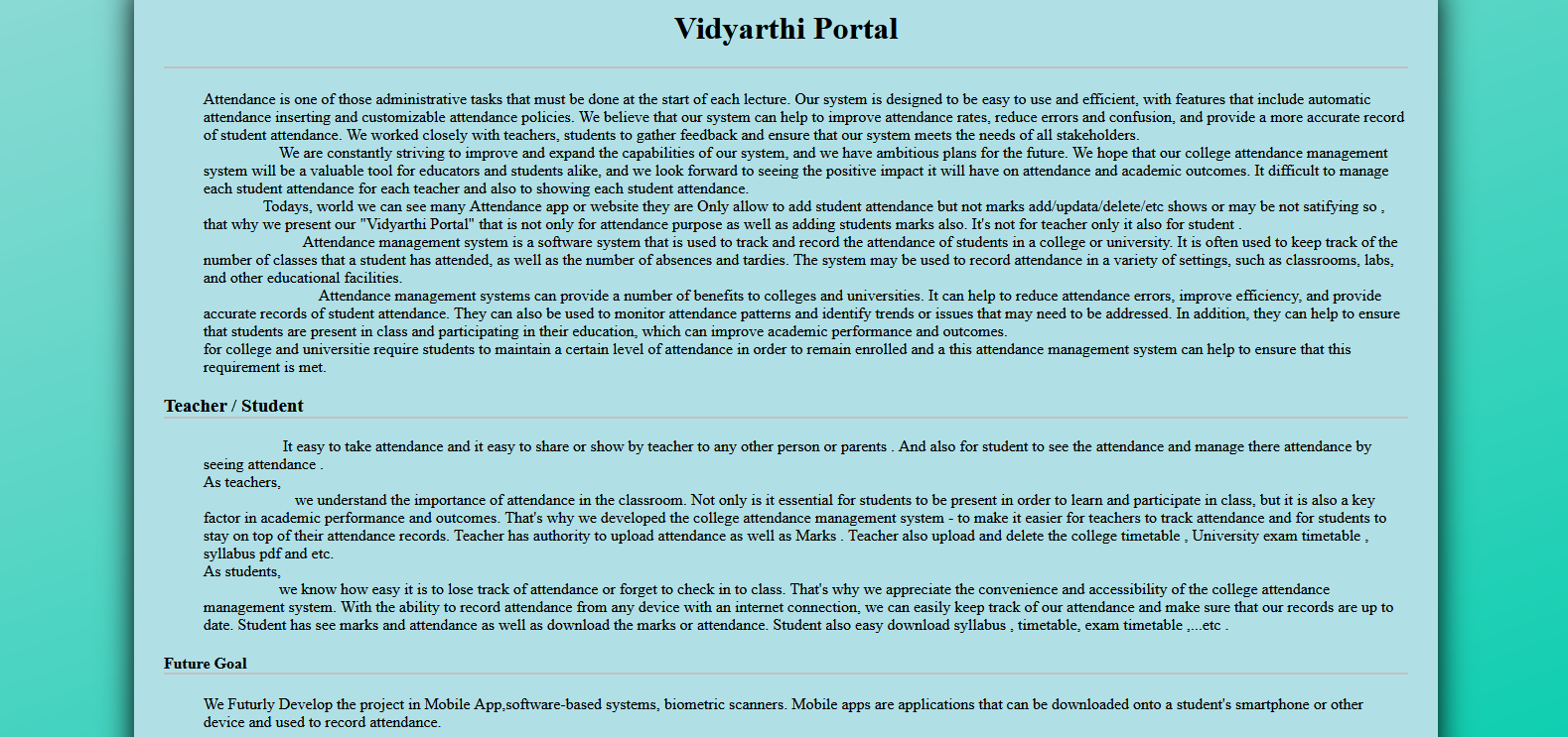 GitHub - Dipakmali100/Vidyarthi-Portal: Students Attendance And Mark Management System: A ...