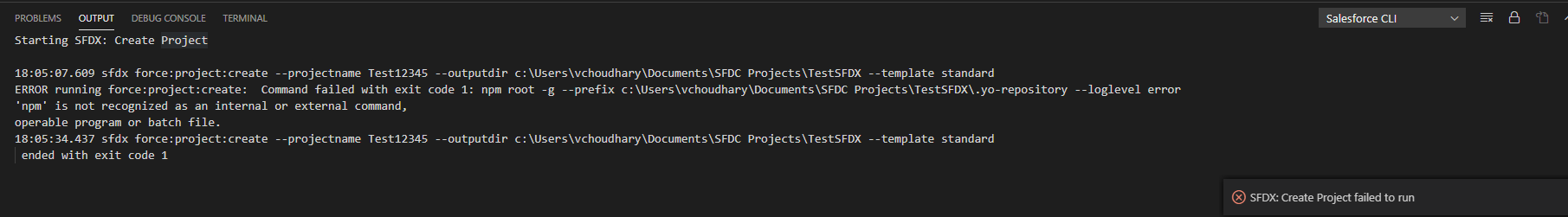 Sfdx Create Project Failed To Run · Issue 2126 · Forcedotcom Salesforcedx Vscode · Github