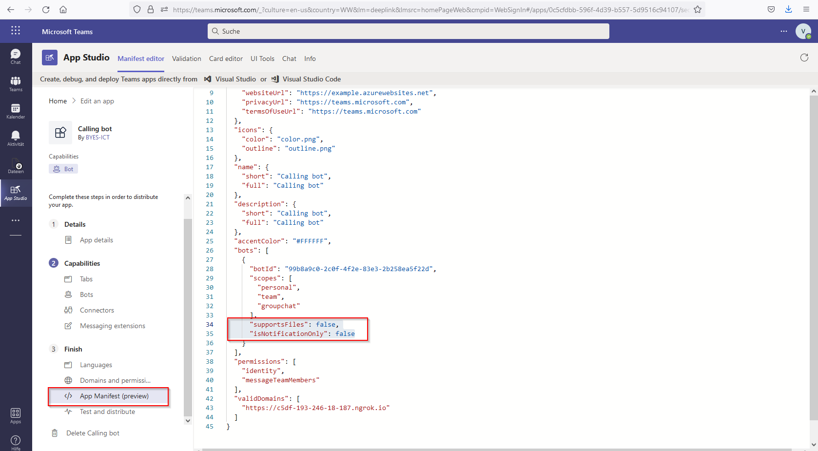Uploading manifest with supportsCalling and supportsVideo fails with BadRequest · Issue #6007 ...