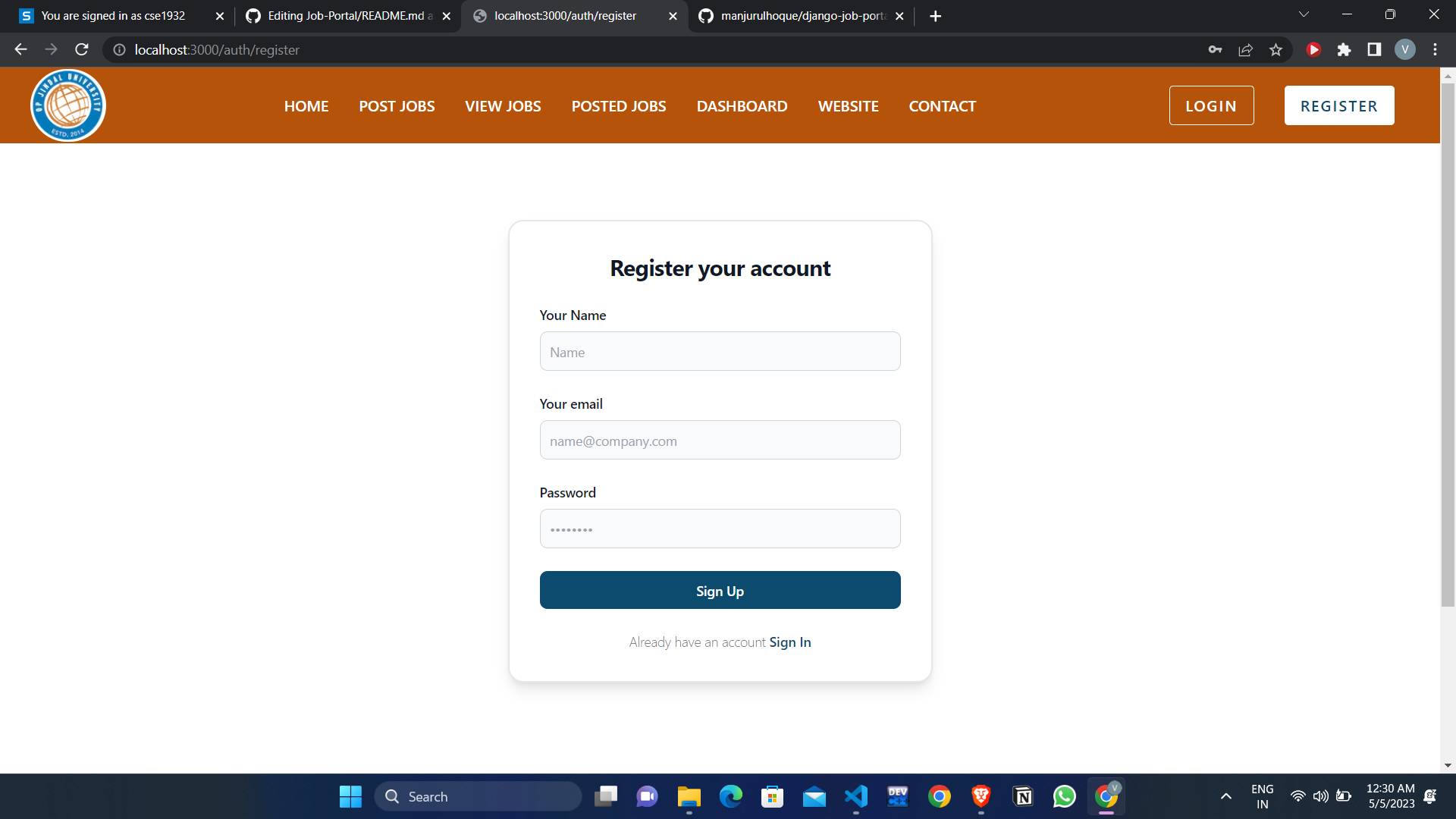 GitHub - Abhinav0115/JobPortal: A Job Portal for OPJU Campus Placements.