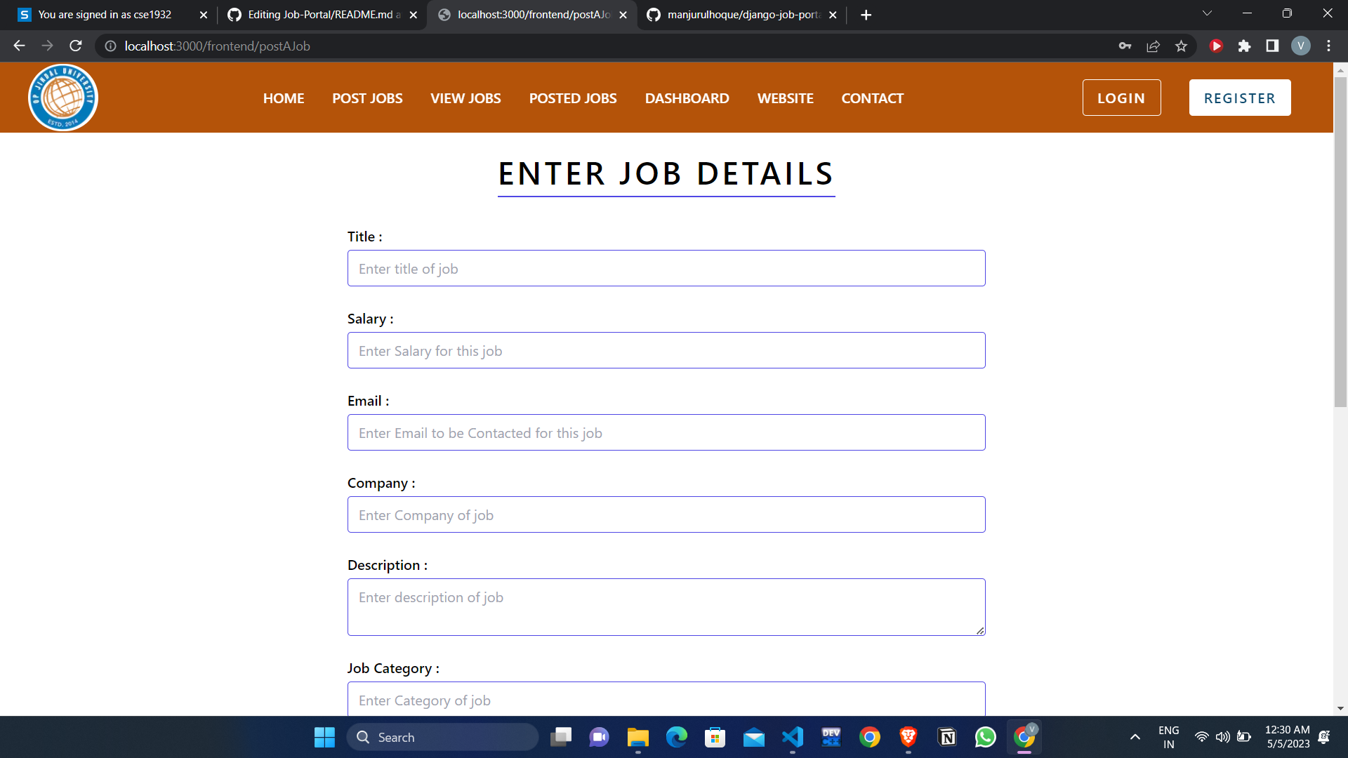 GitHub - Abhinav0115/JobPortal: A Job Portal for OPJU Campus Placements.