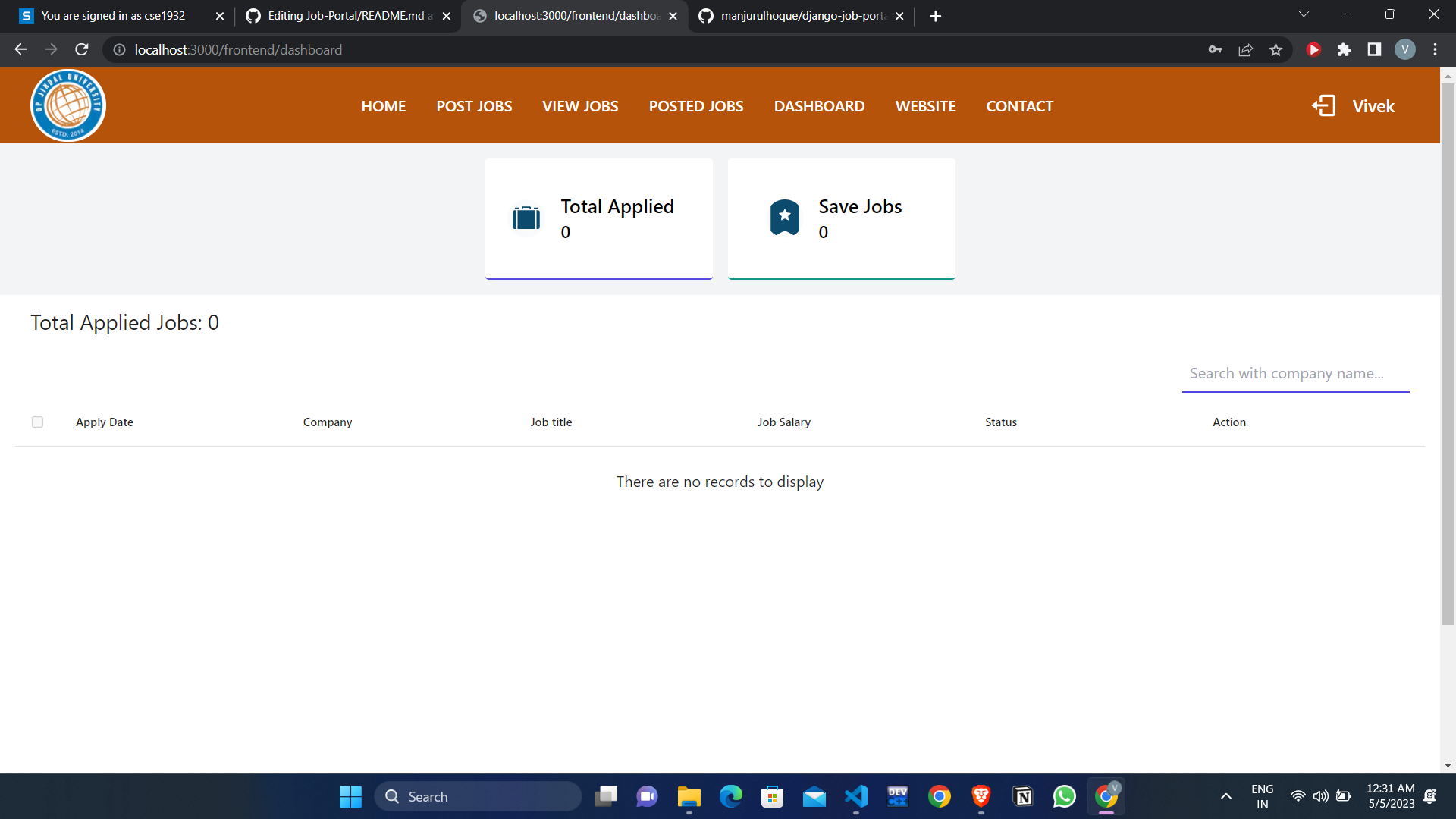 GitHub - Abhinav0115/JobPortal: A Job Portal for OPJU Campus Placements.