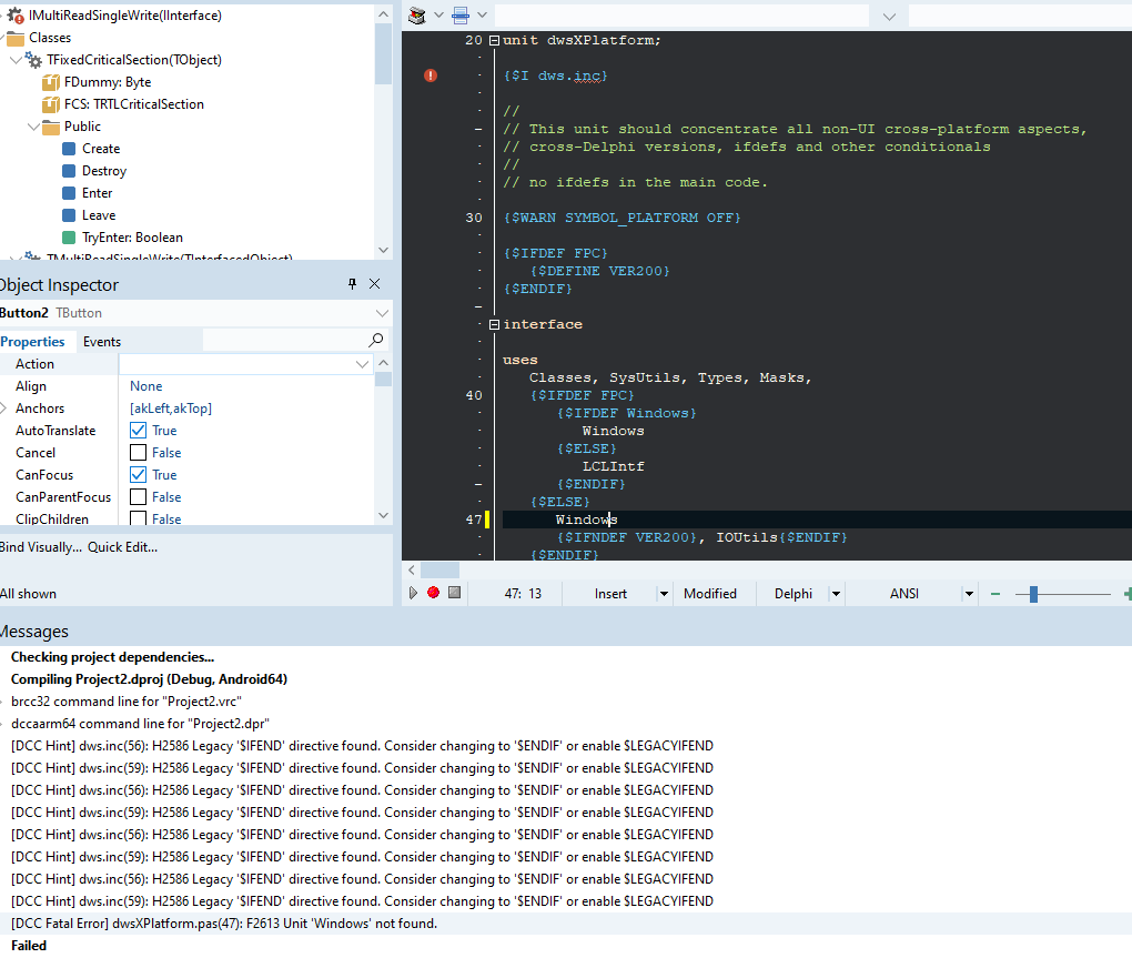 [DCC Fatal Error] dwsXPlatform.pas(47): F2613 Unit 'Windows' not found ...
