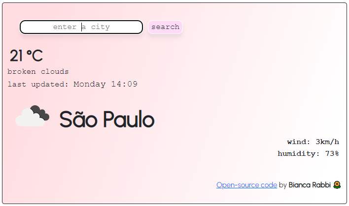 GitHub - biancarabbi/weatherapp: weather forecast app developed in SheCodes Plus classes.