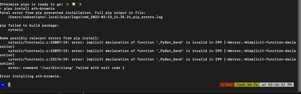 pip failed to build package: cytoolz · Issue #1436 · eth-brownie/brownie · GitHub