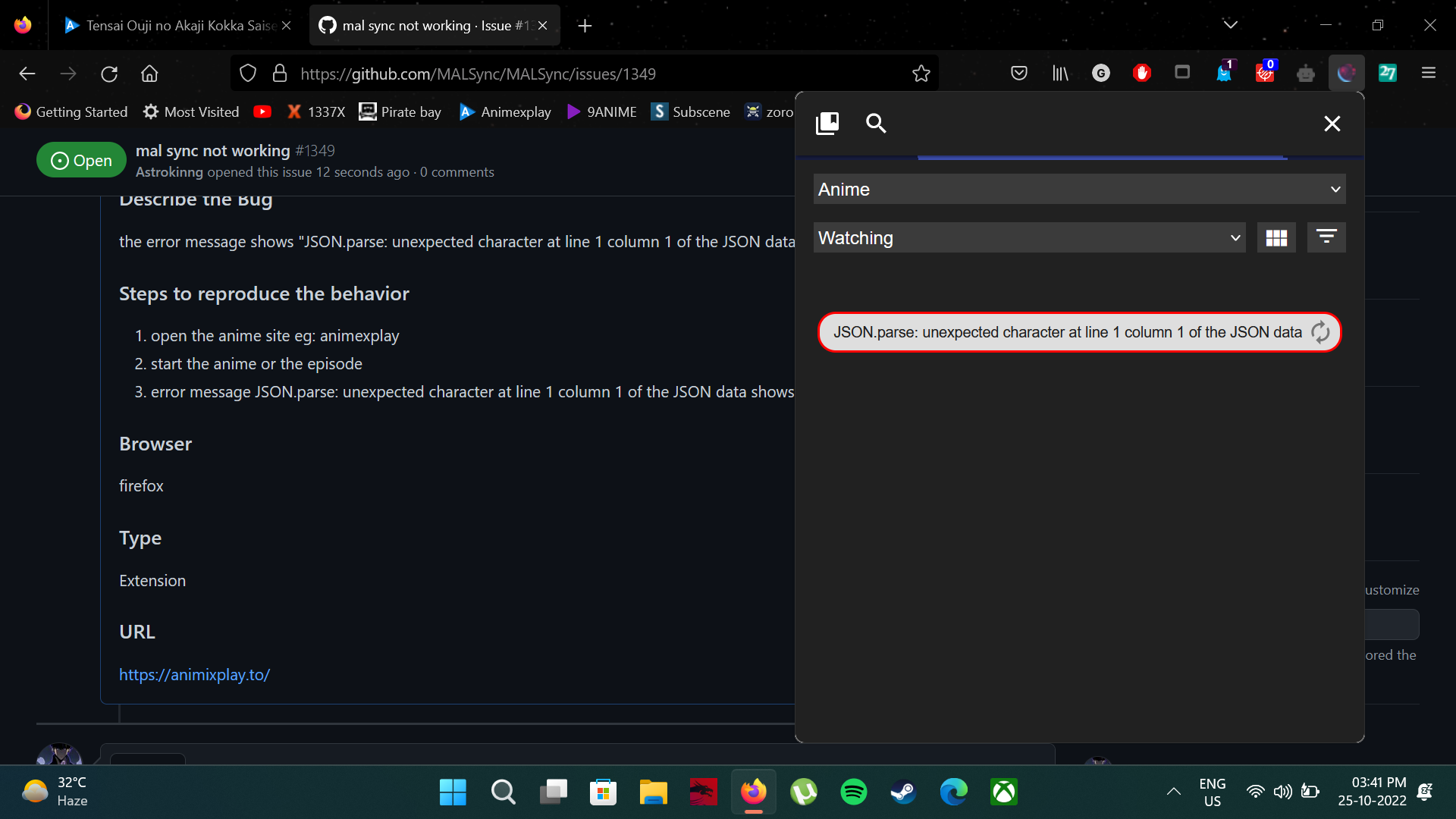 mal sync not working · Issue #1349 · MALSync/MALSync · GitHub