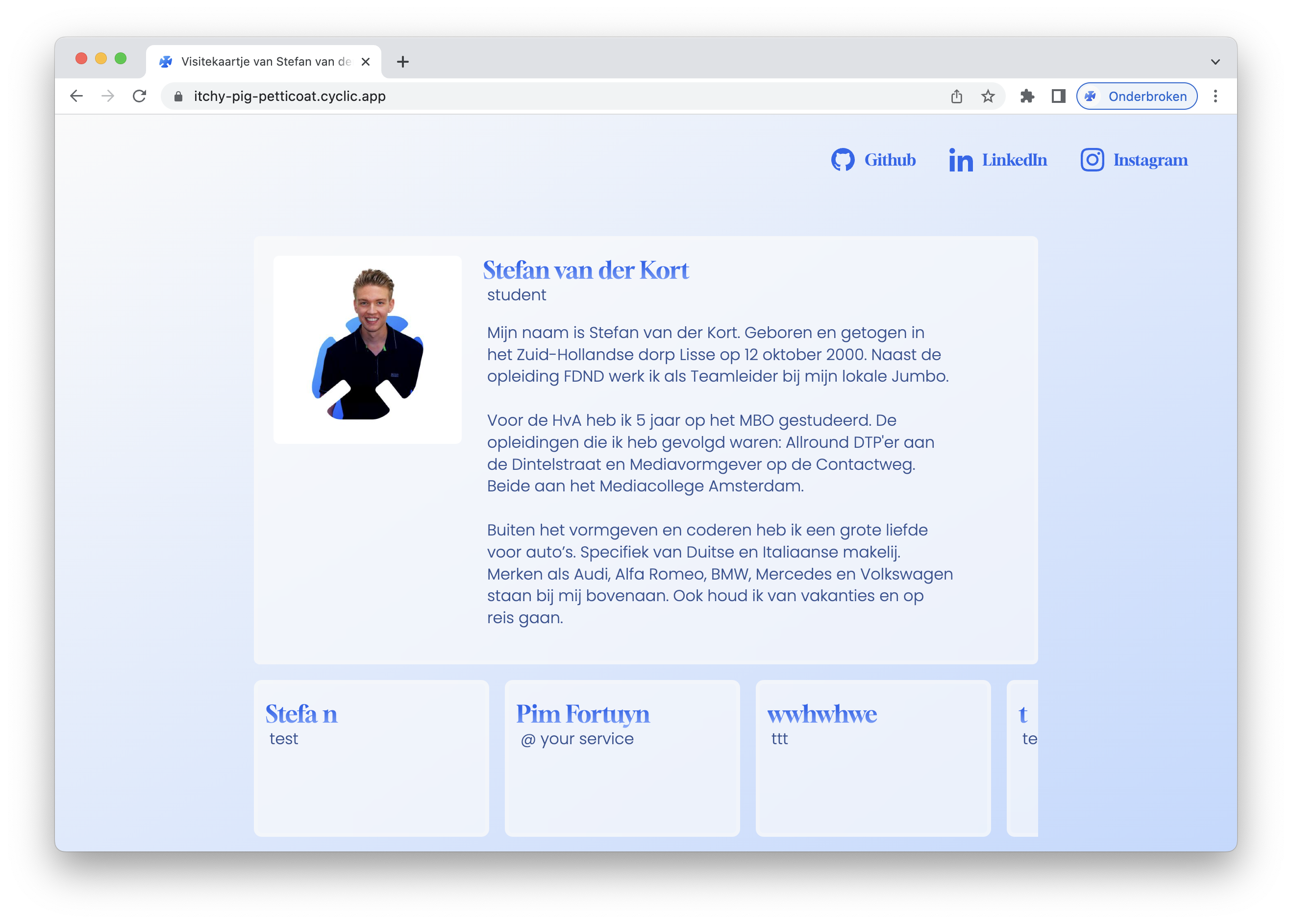 GitHub - Stefan-Espant/dynamic-profile-card: Redesign je visitekaartje op basis van een ...