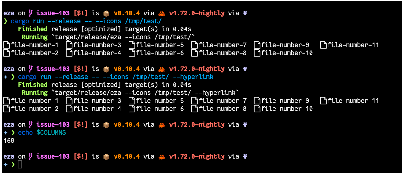 Bug: output wraps in terminal (with --icons) · Issue #103 · eza-community/eza · GitHub